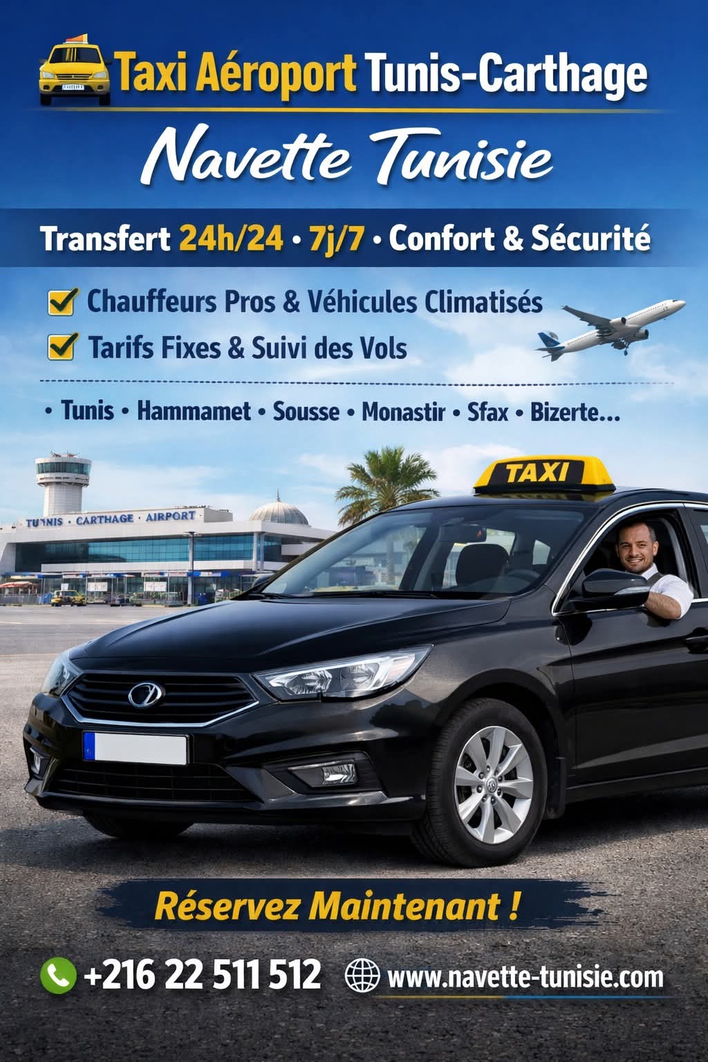 Transfert Aéroport Tunisie | Navette & Taxi 24/7 TAXI ISMAIL